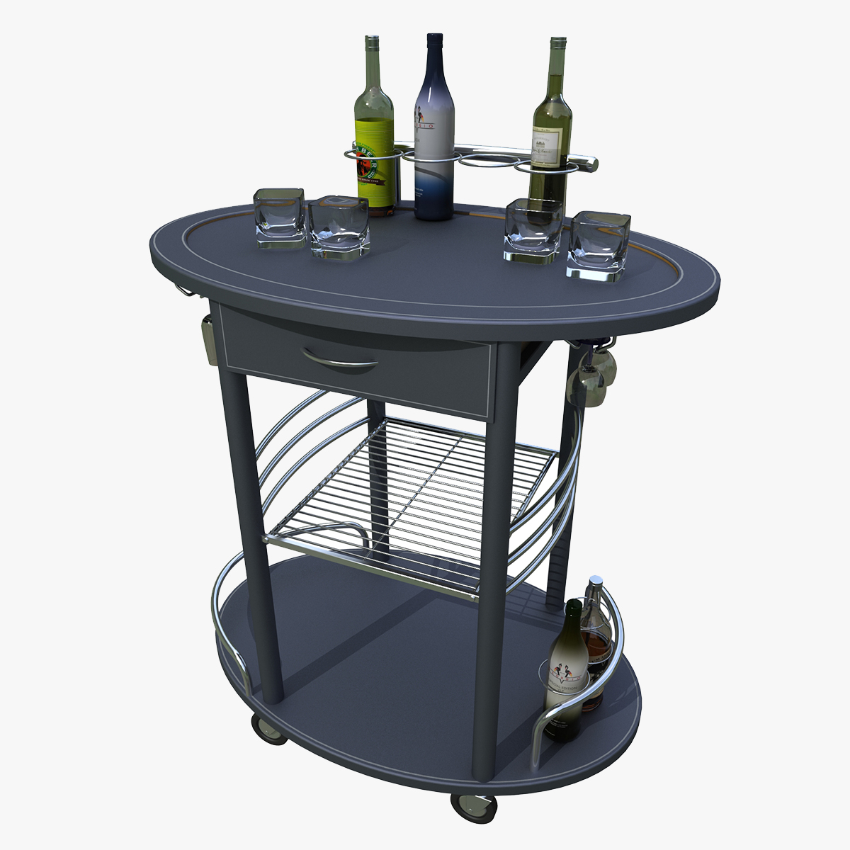 3d portable bar cart minibar model