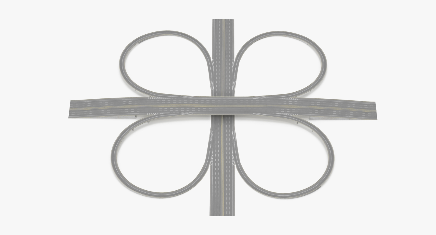 3 lane cloverleaf highway 3d model