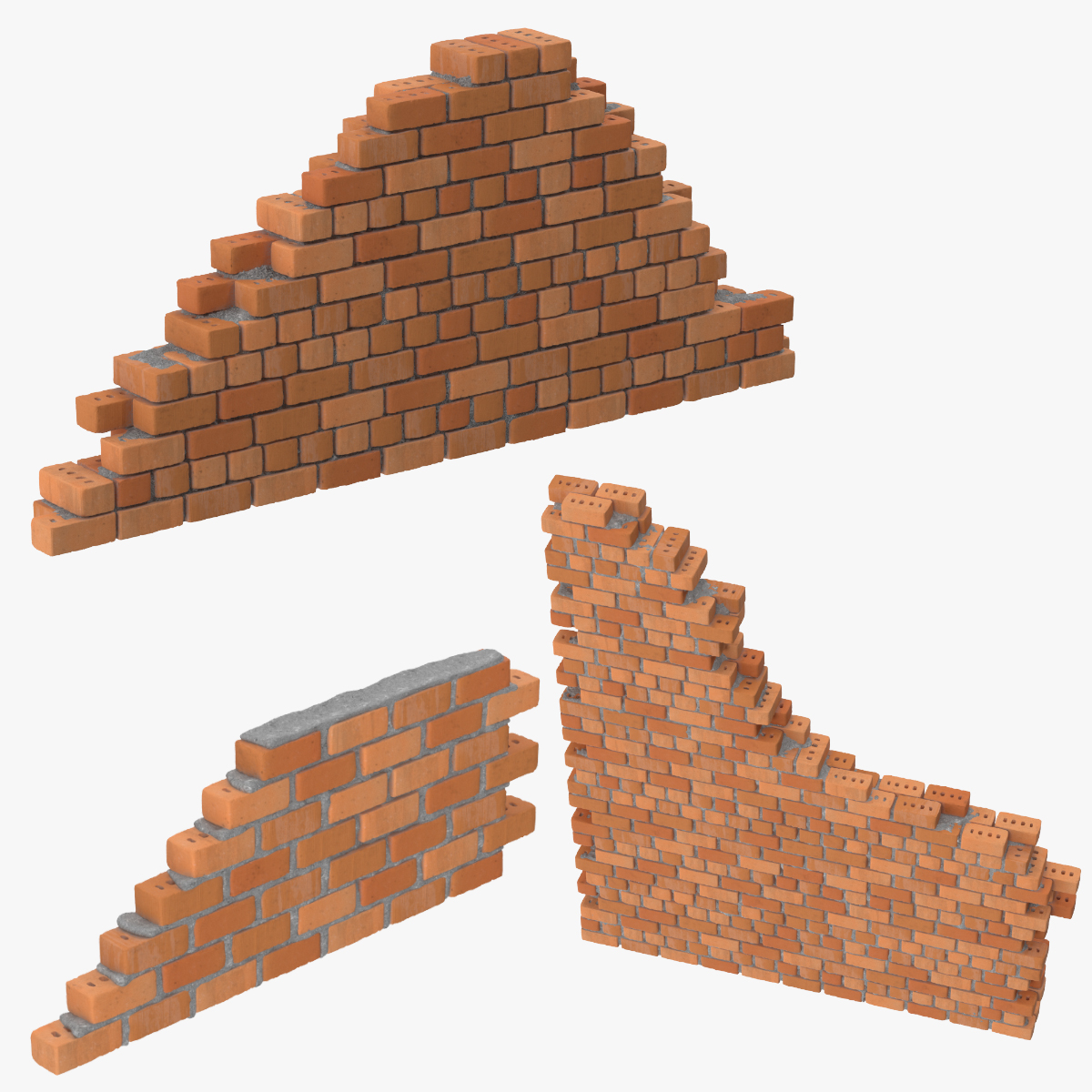 3 brick wall sections 3d c4d