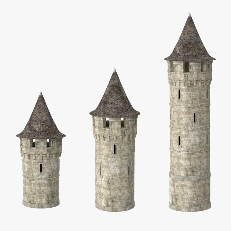 3d 3 turrets roof model