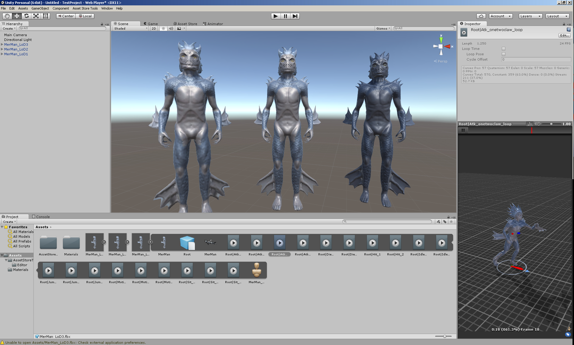 3d merman rigged animations model