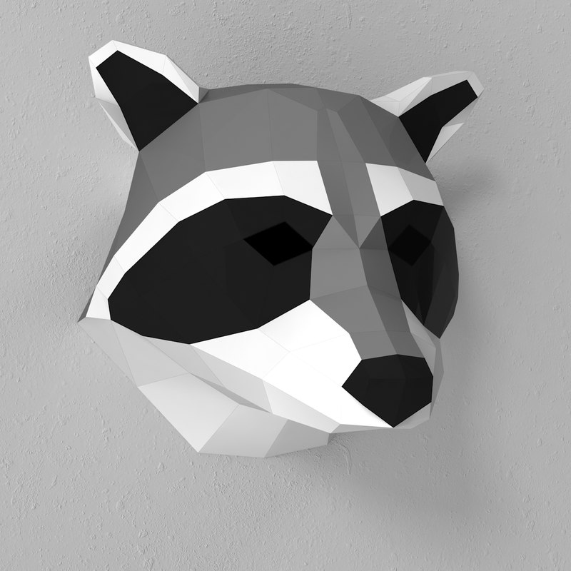 3d model of paper raccoon head