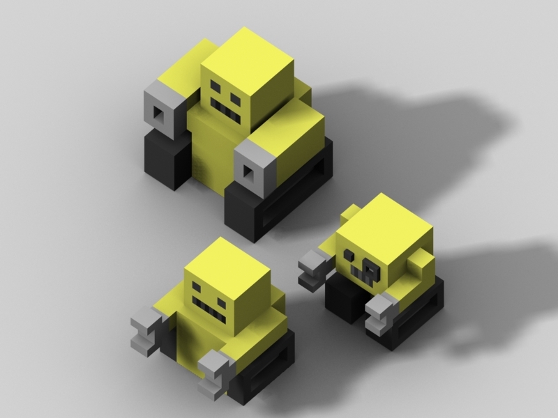 simple voxel-style robots voxel 3d model