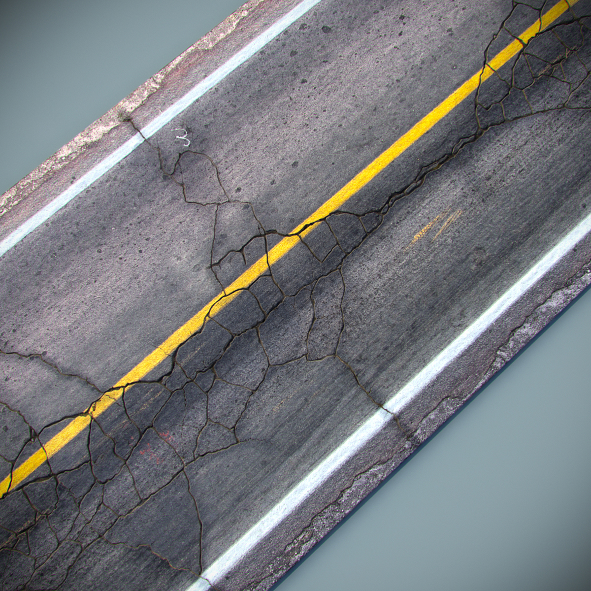 cracked asphalt road 3d obj