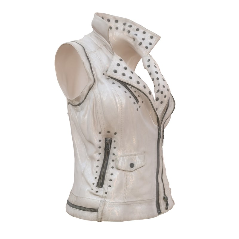 3d sleeveless white leather jacket model