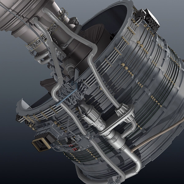 3d jet engine cutaway model