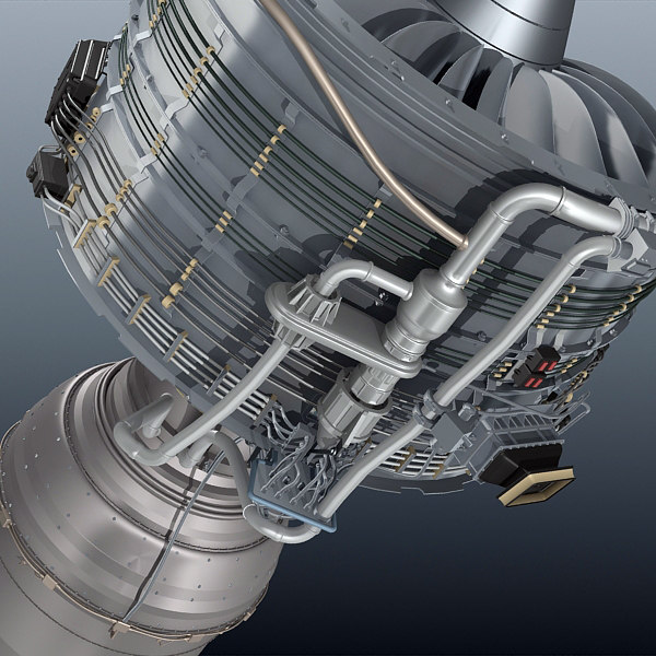 3d jet engine cutaway model