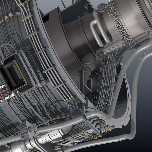 3d jet engine cutaway model