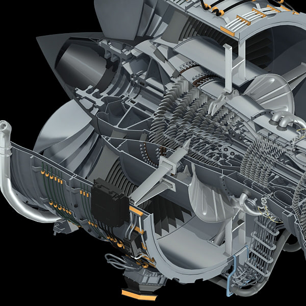 3d jet engine cutaway model