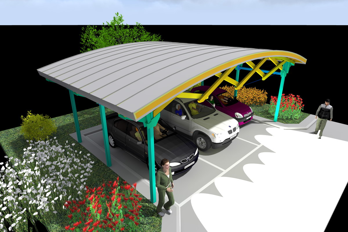 parkings canopy metal wood 3d model