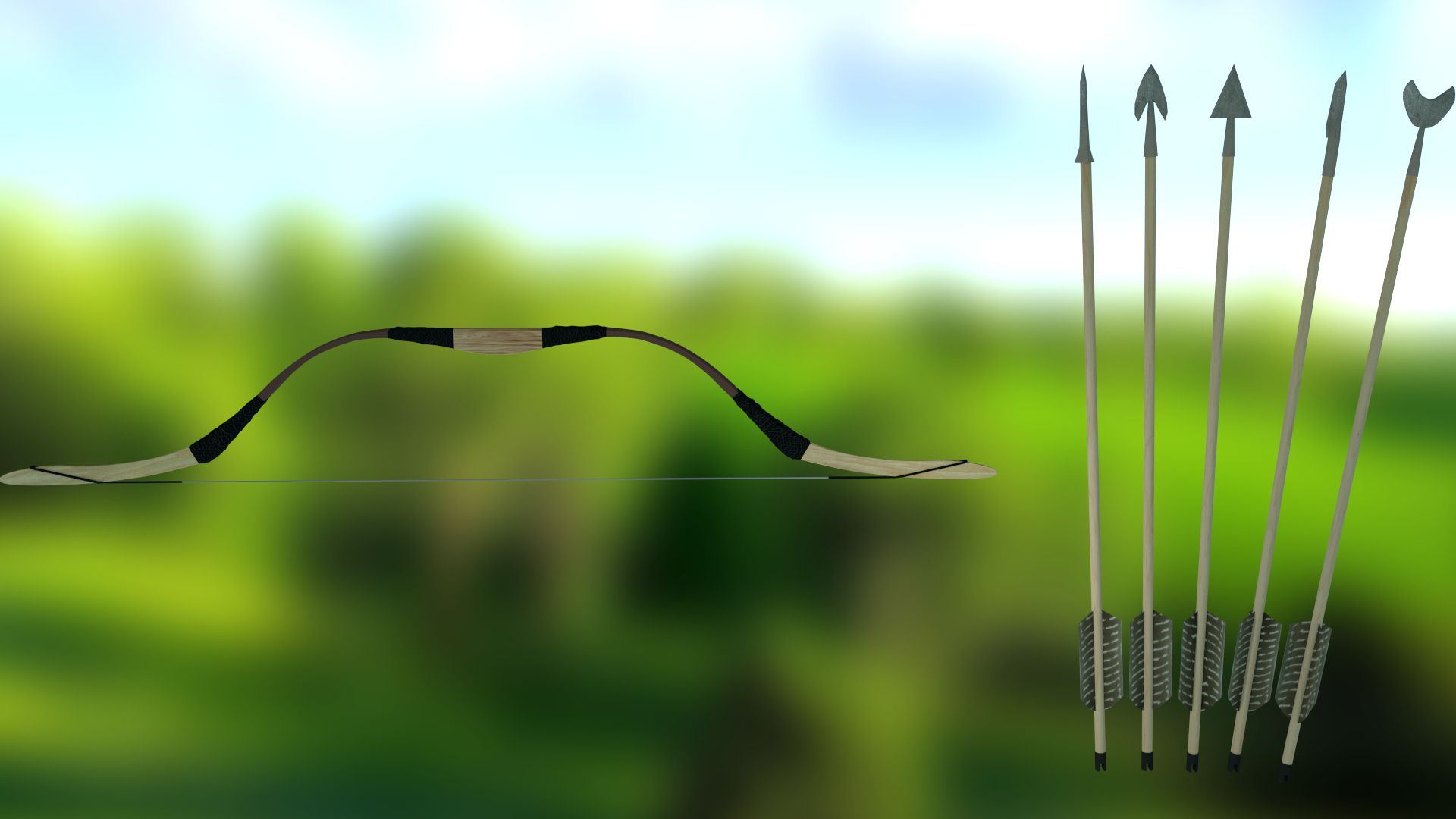 3d hun bow arrows model