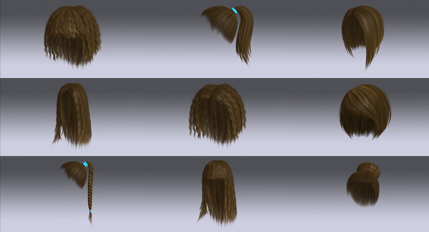 3d model of hair character blond