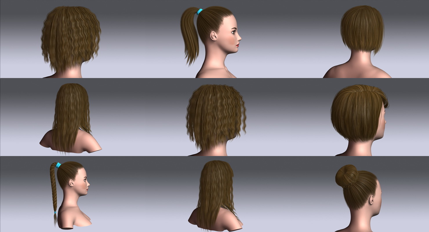3d model of hair character blond