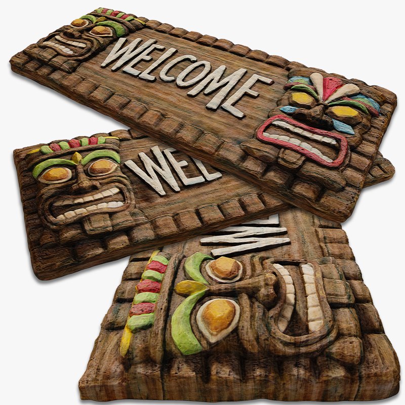 painted tiki wood welcome 3d obj