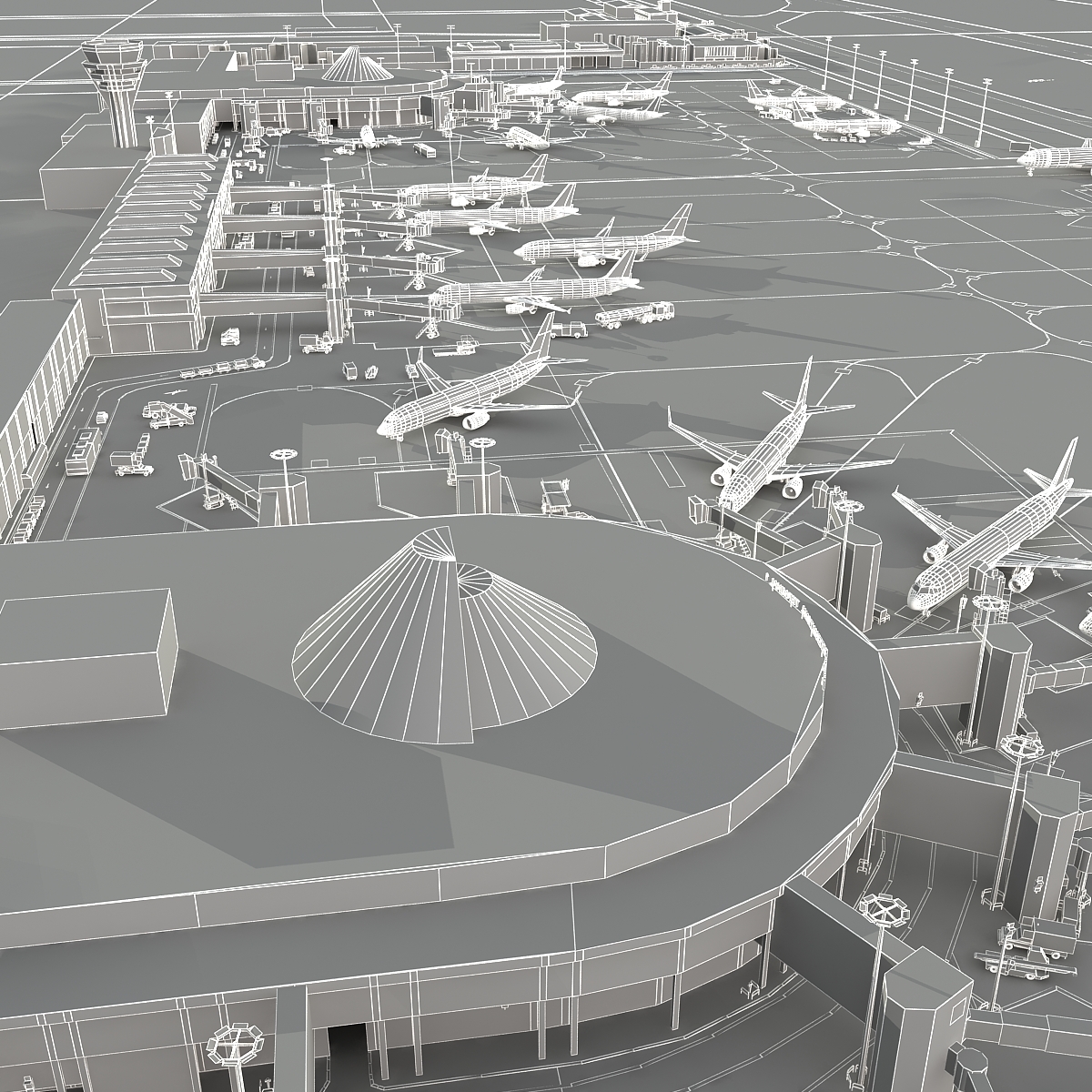 3d model of airport vehicles planes air