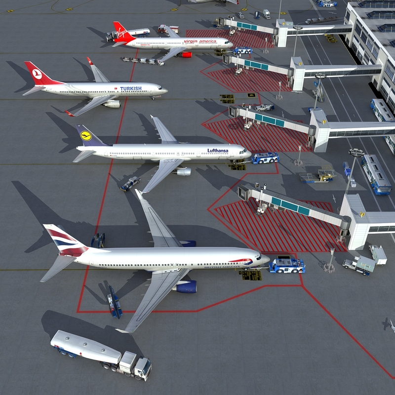 3d advanced airport vehicles planes model