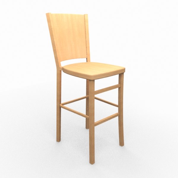 Classic Wooden Bar Stool 3d Model