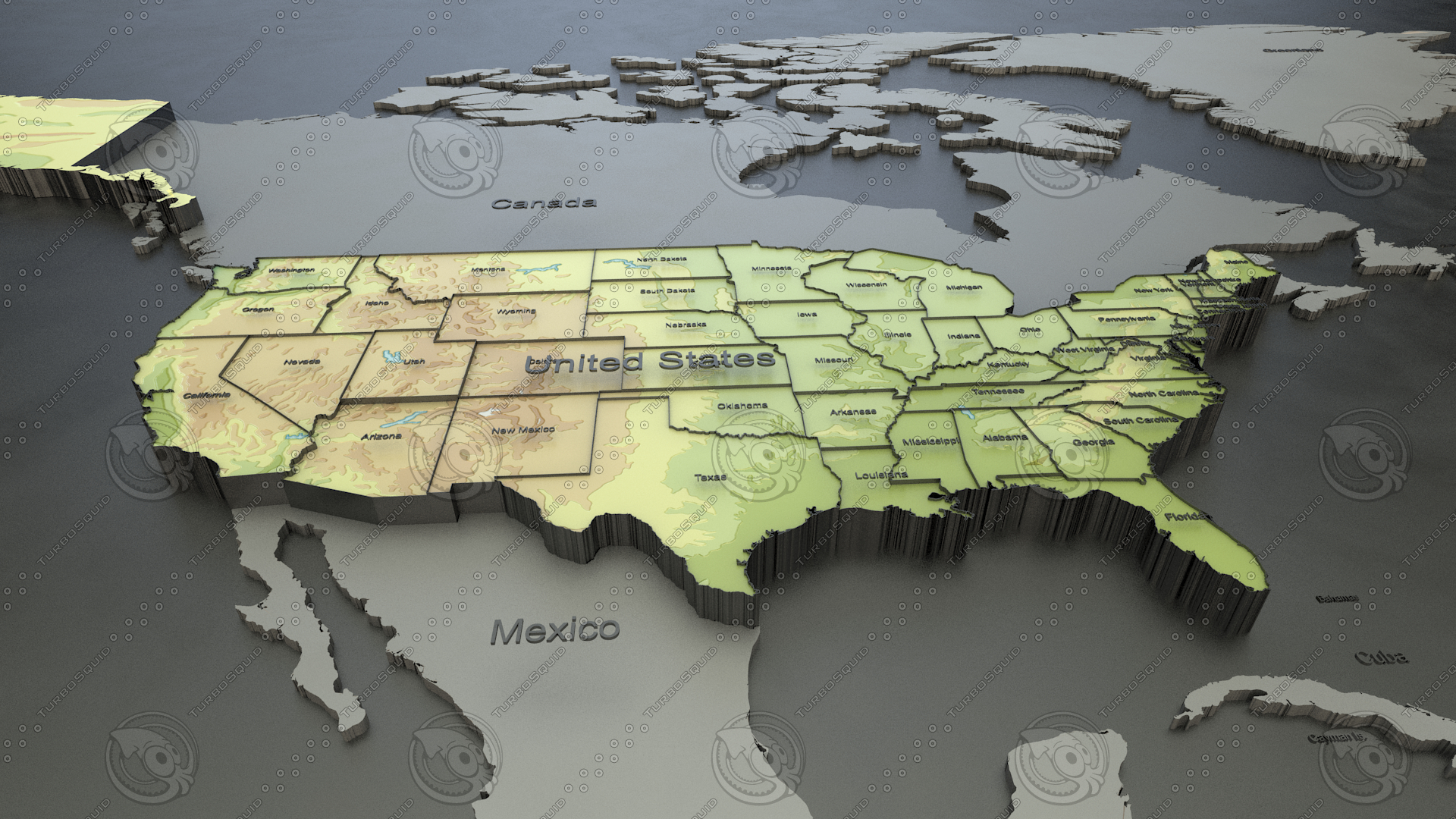 modelo 3d Estados Unidos y Mapa de Capitales con etiqueta de nombres ...