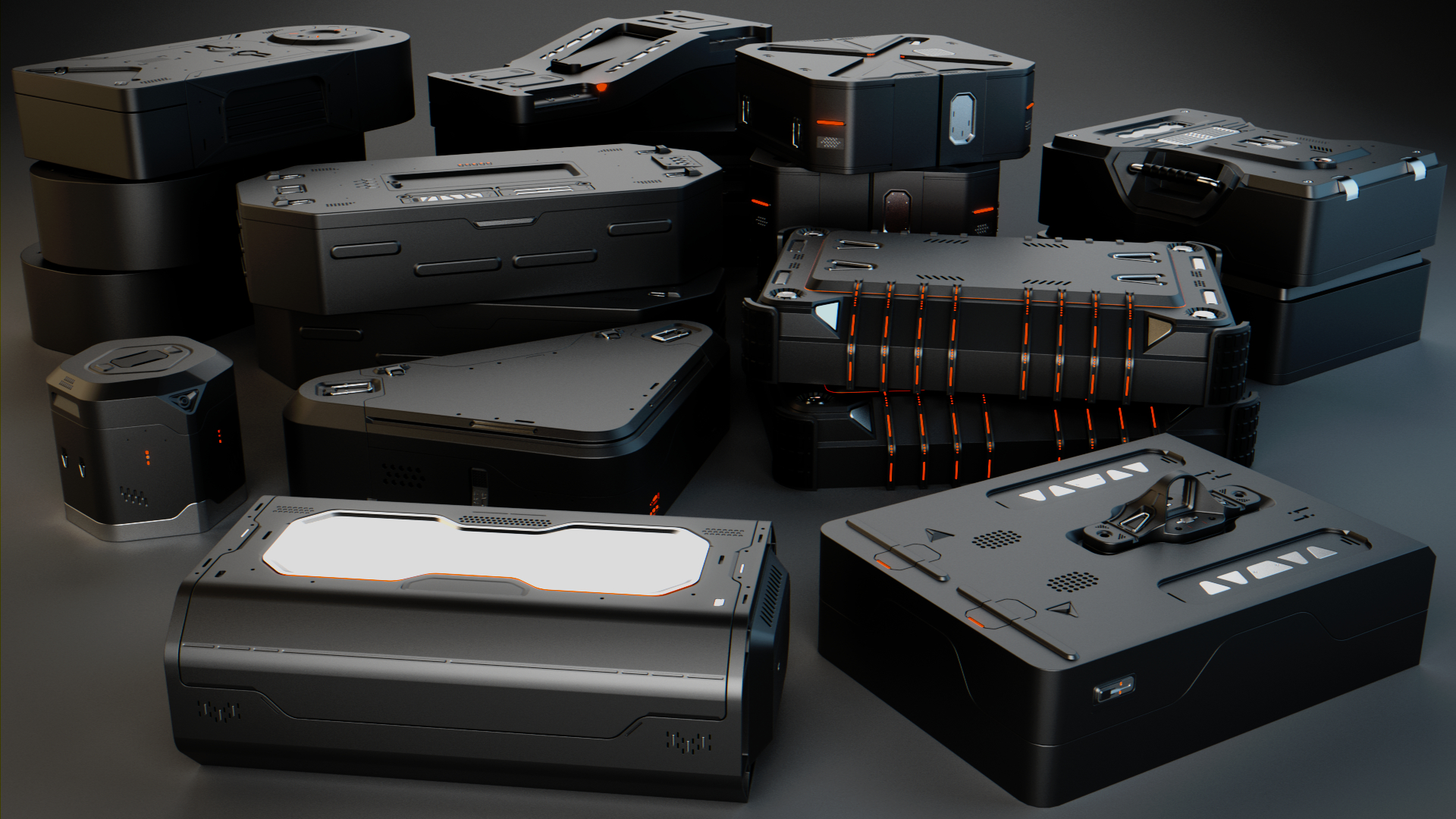 sci-fi boxes futuristic 3d model