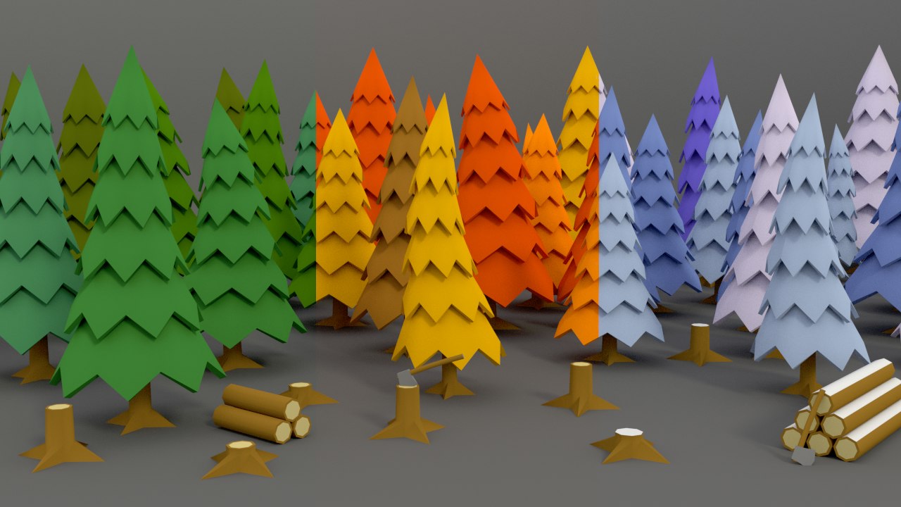 3d obj stylized tree pack