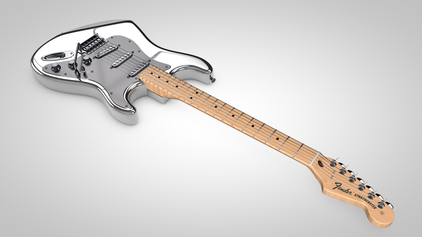 realistic chrome fender stratocaster 3d model