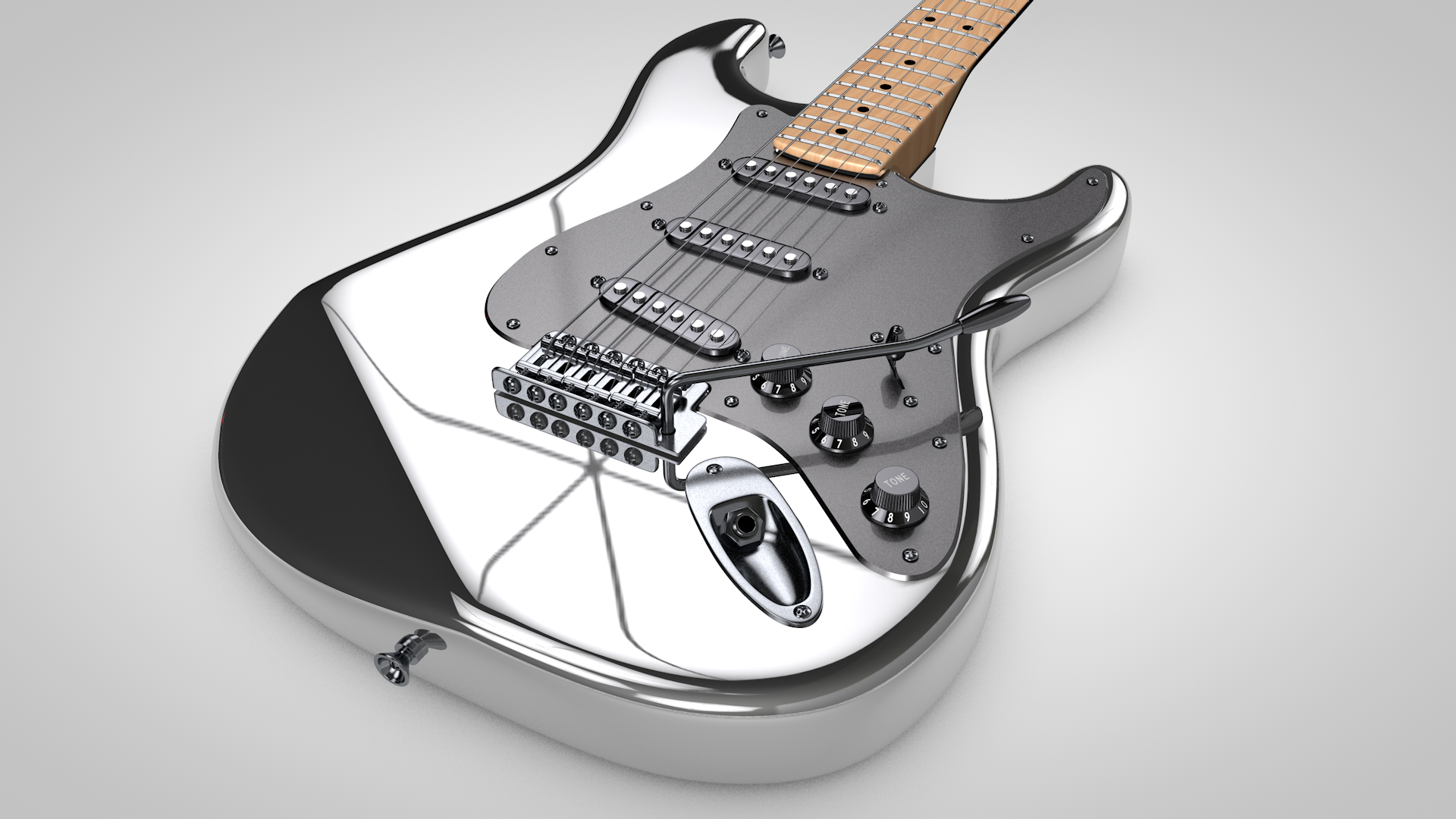 realistic chrome fender stratocaster 3d model