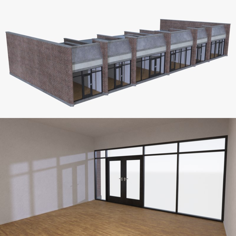 strip mall store unit 3d model