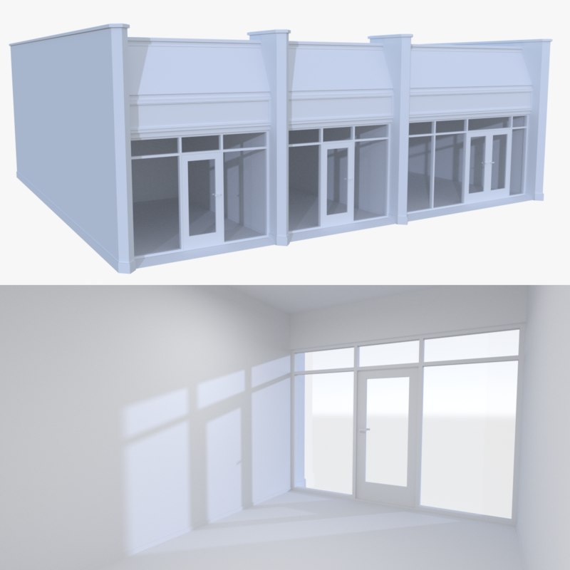 3d strip mall store unit model