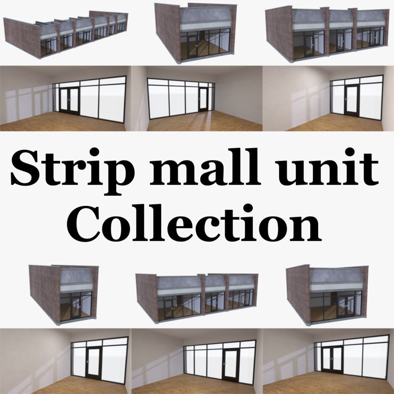 3d model of strip mall store units