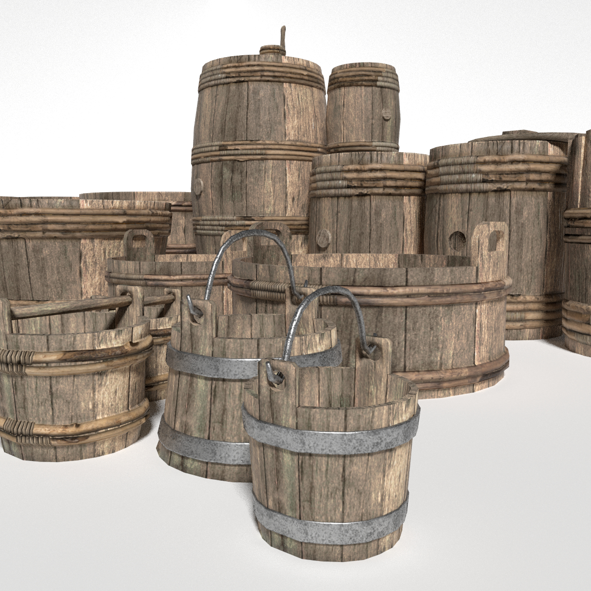 3d hoops barrels pack pbr model