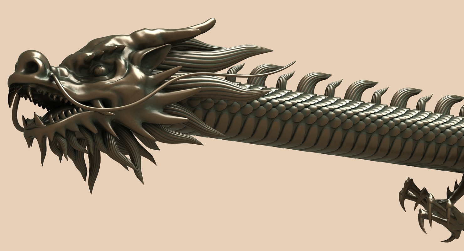 chinese straight dragon 3d max