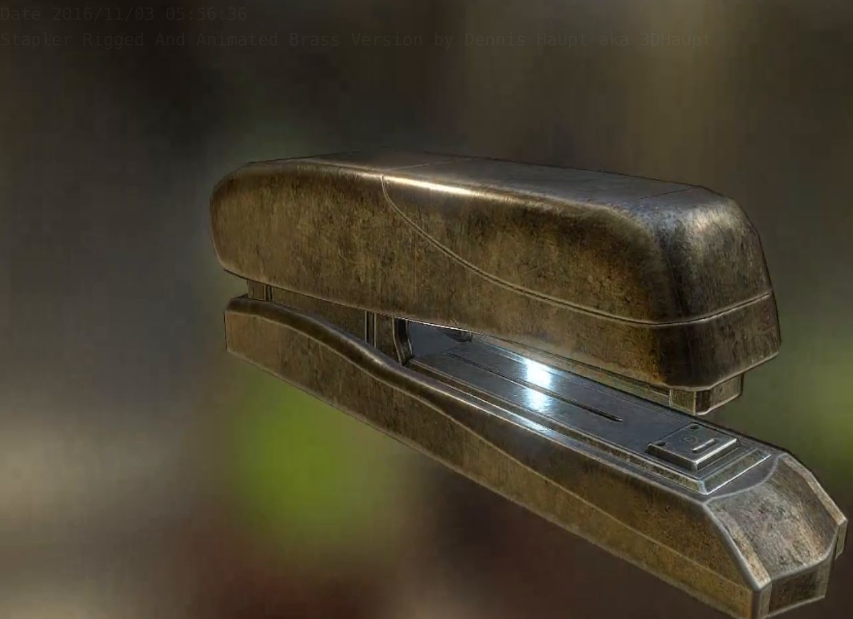 3d obj stapler rigged brass