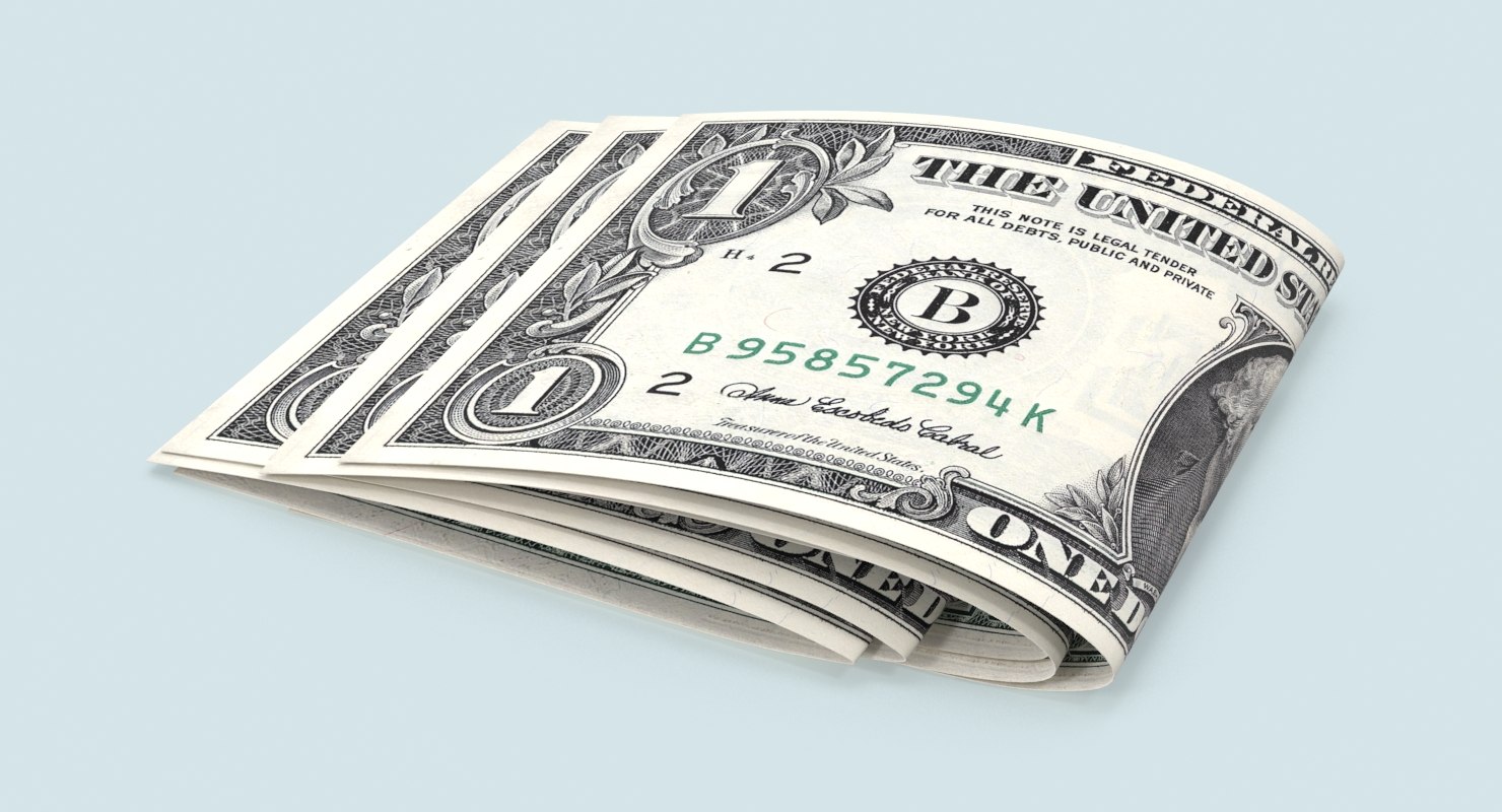 1 dollar bill folded 3d model