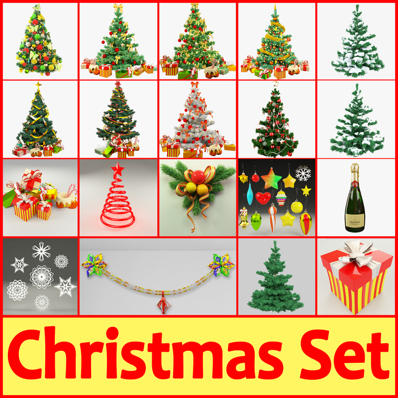3d model christmas set tree