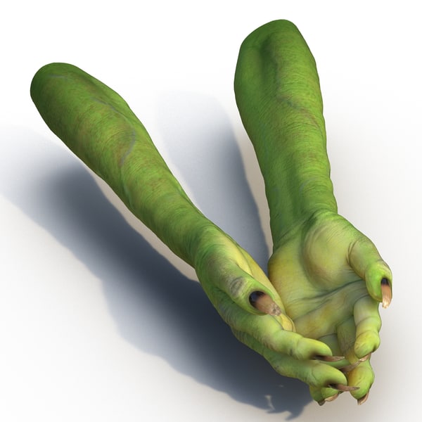 3d model green orc hands rigged