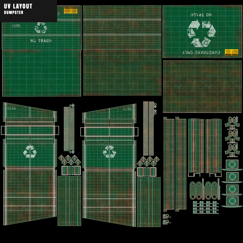 3d model of recycling dumpster