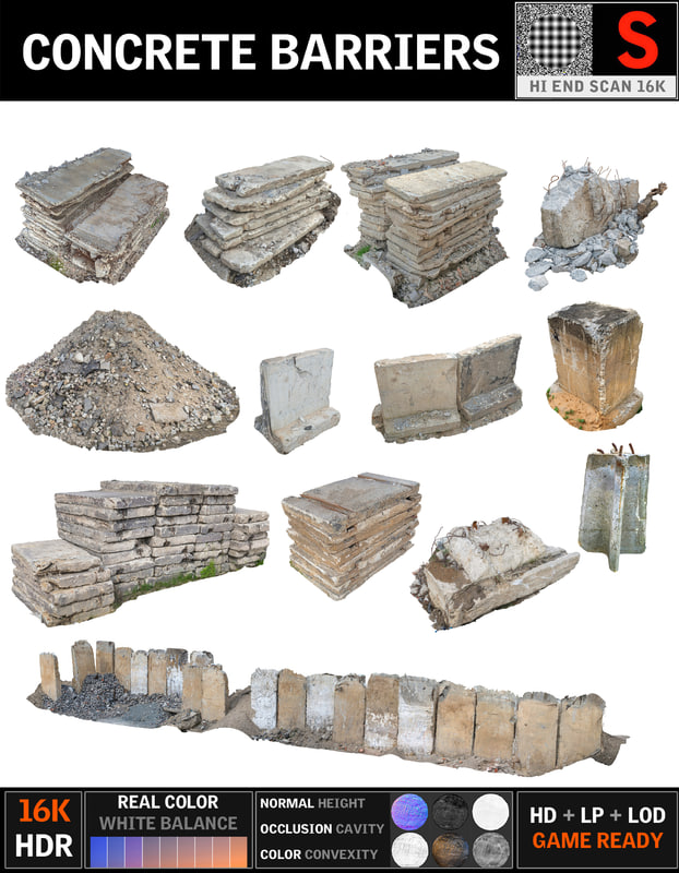 concrete barricade pack 13 3d model