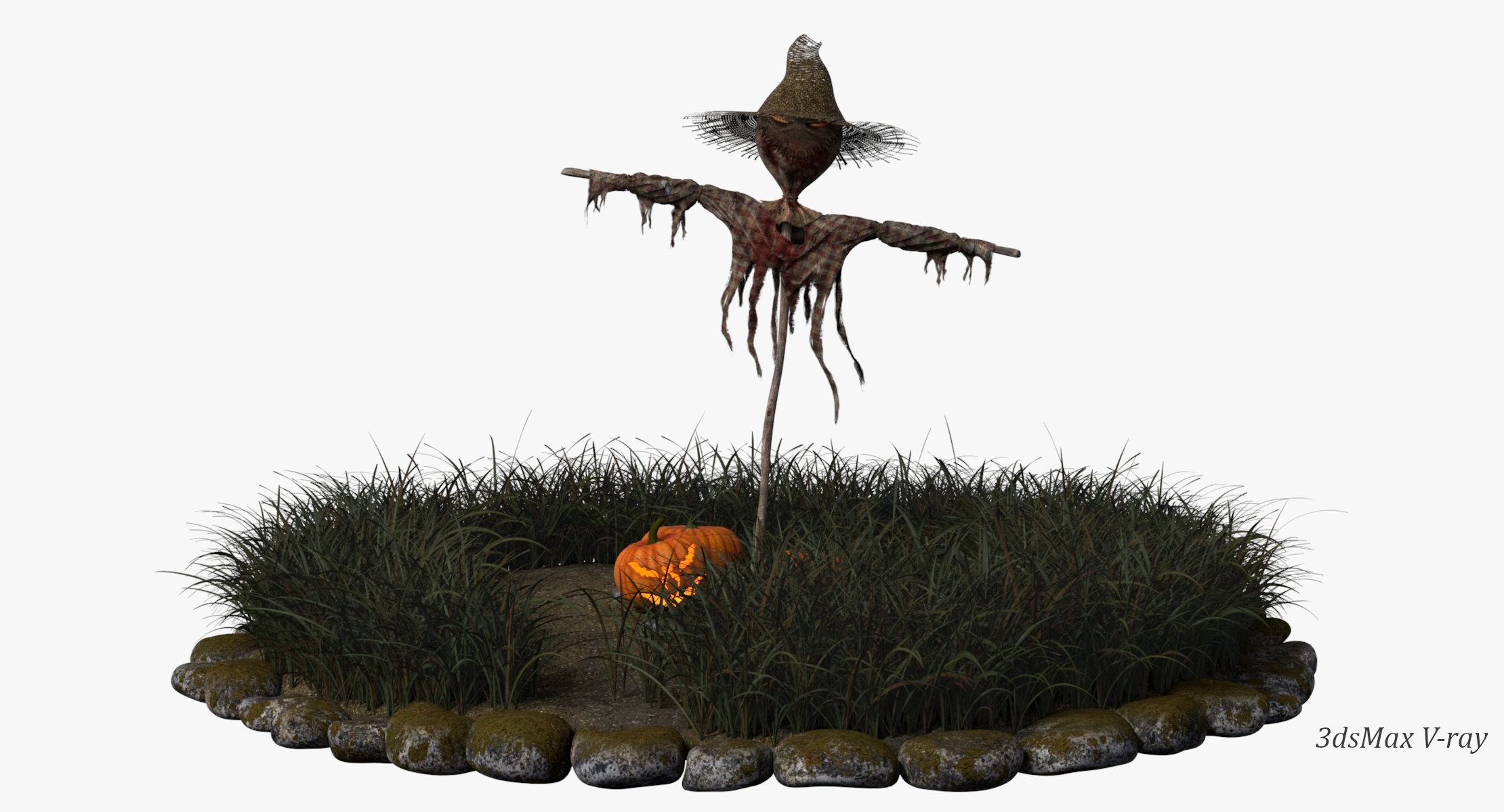 3d model scarecrow pumpkins diorama