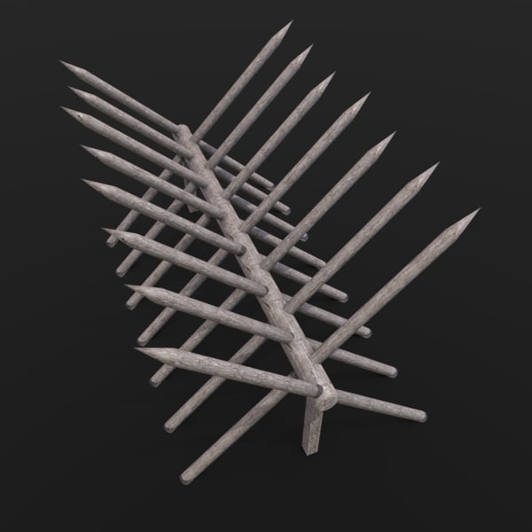 3d model ready wooden spike barricade