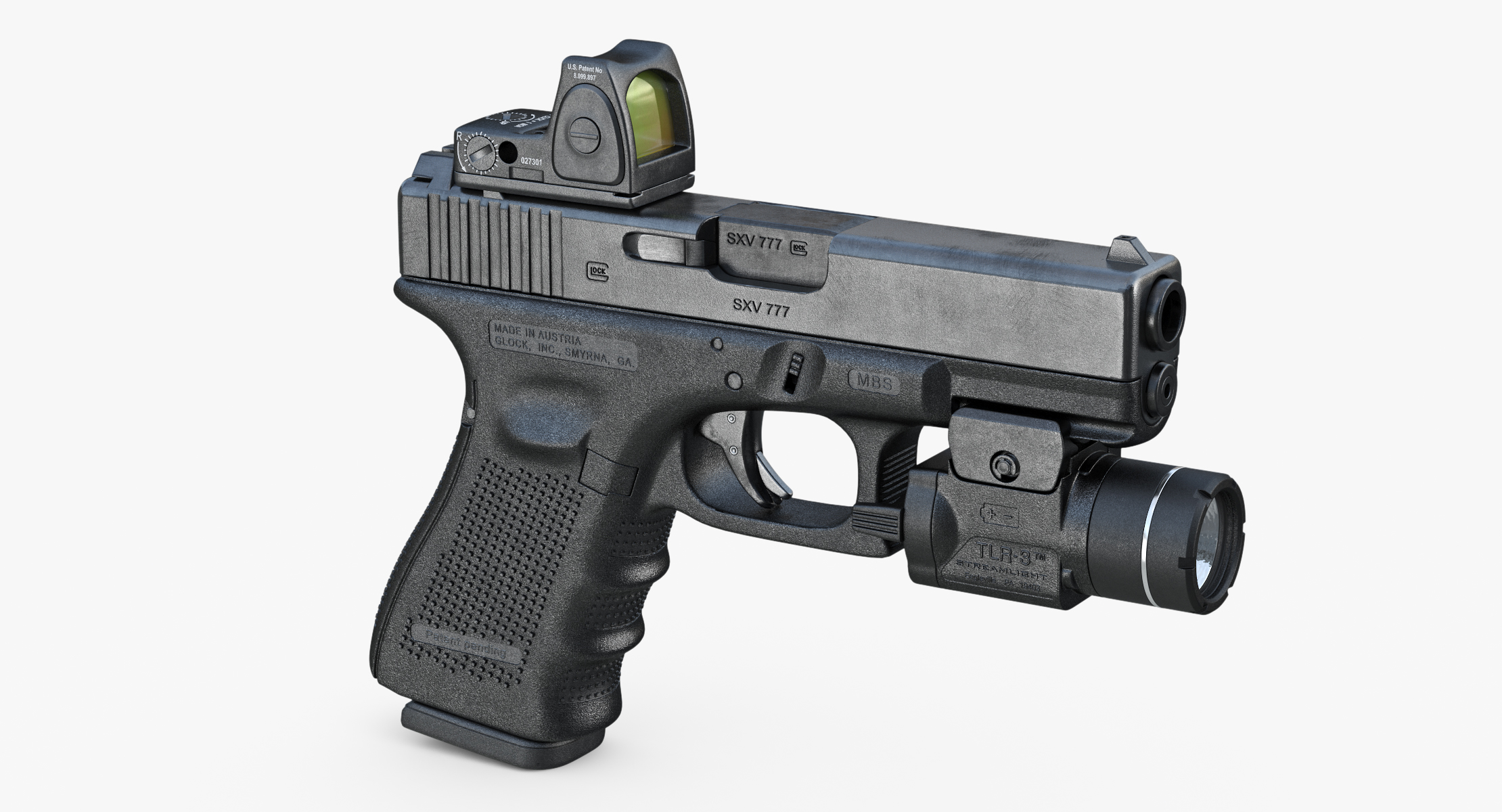 modelo 3d Pistola Glock 19 Gen 4, alcance, linterna - TurboSquid 1095902