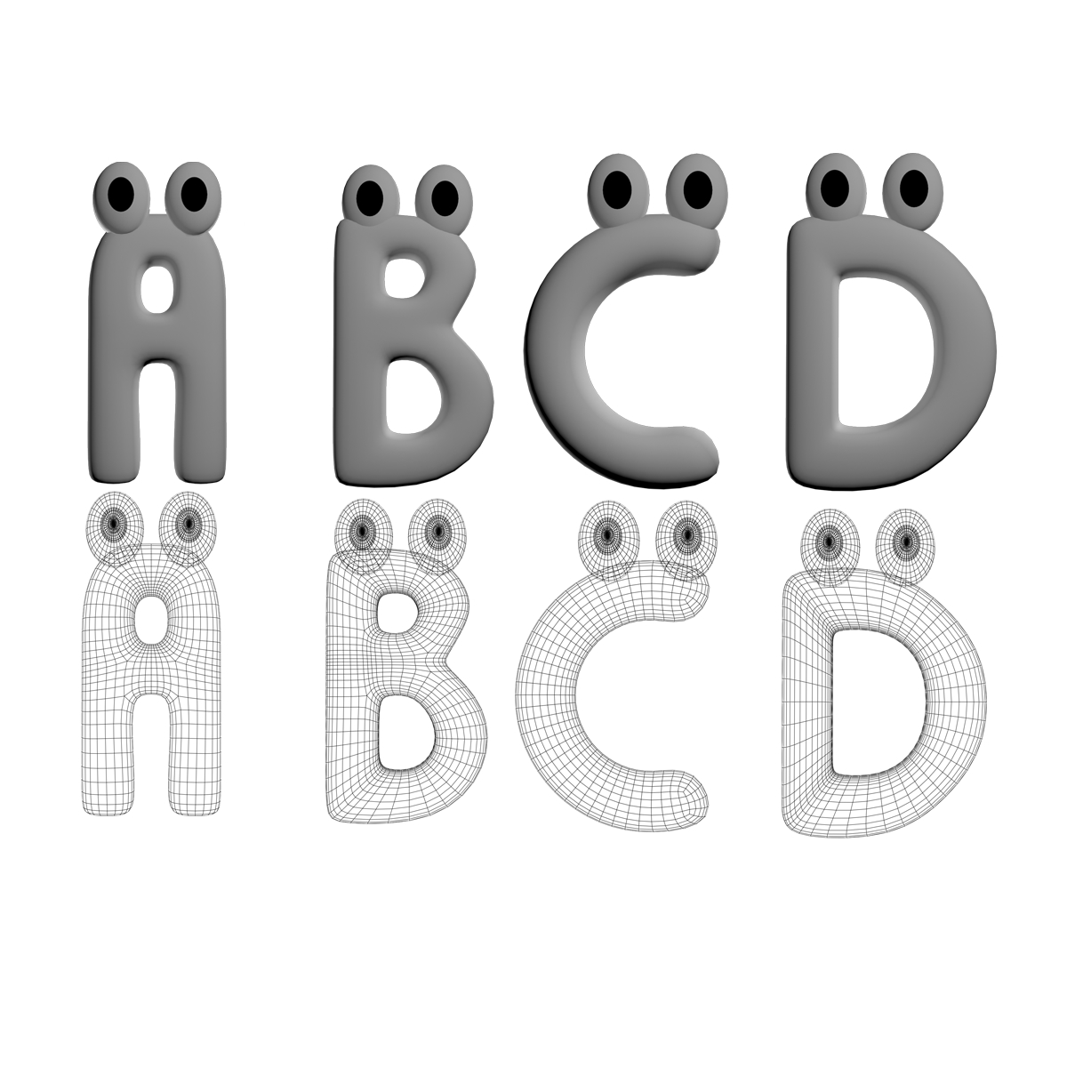 3d model advertising alphabet rigged