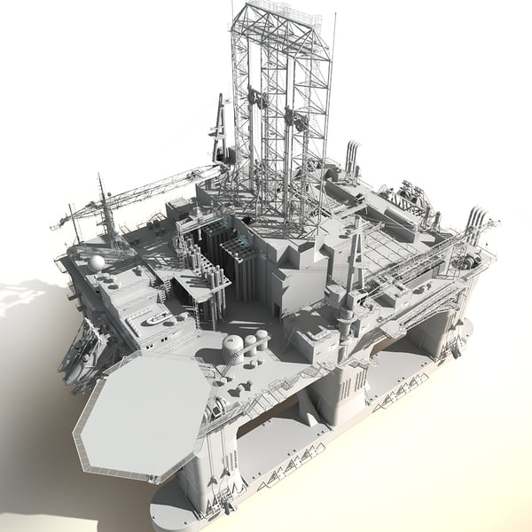 3d model oil rig semi-submersible white