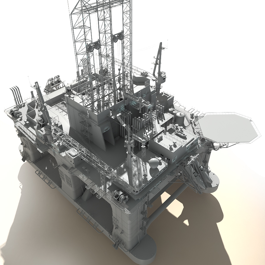3d model oil rig semi-submersible white