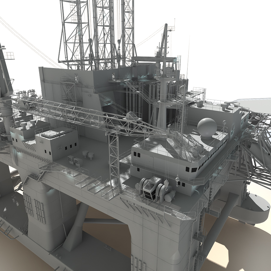 3d model oil rig semi-submersible white