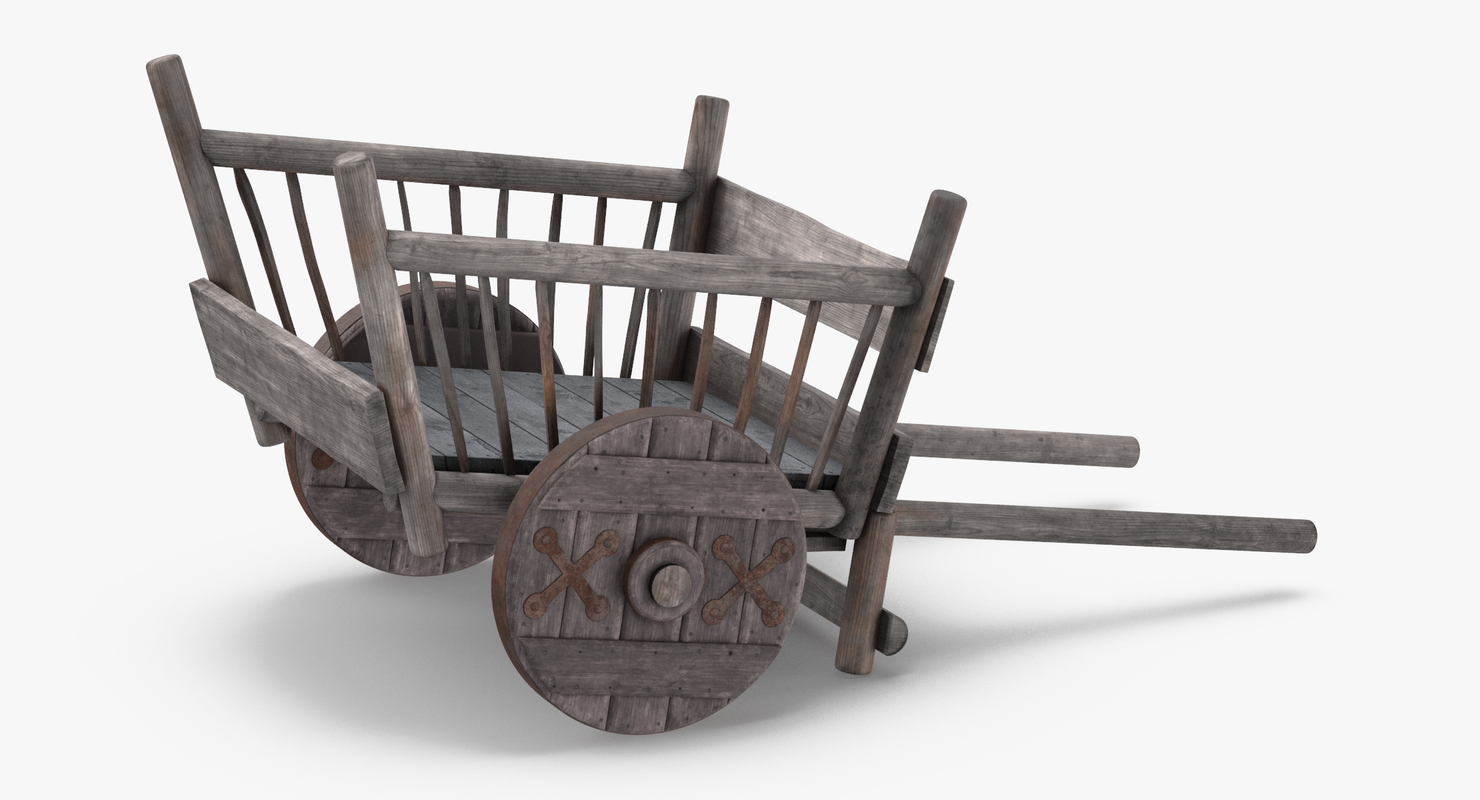 3d medieval wheelbarrow wagon cart