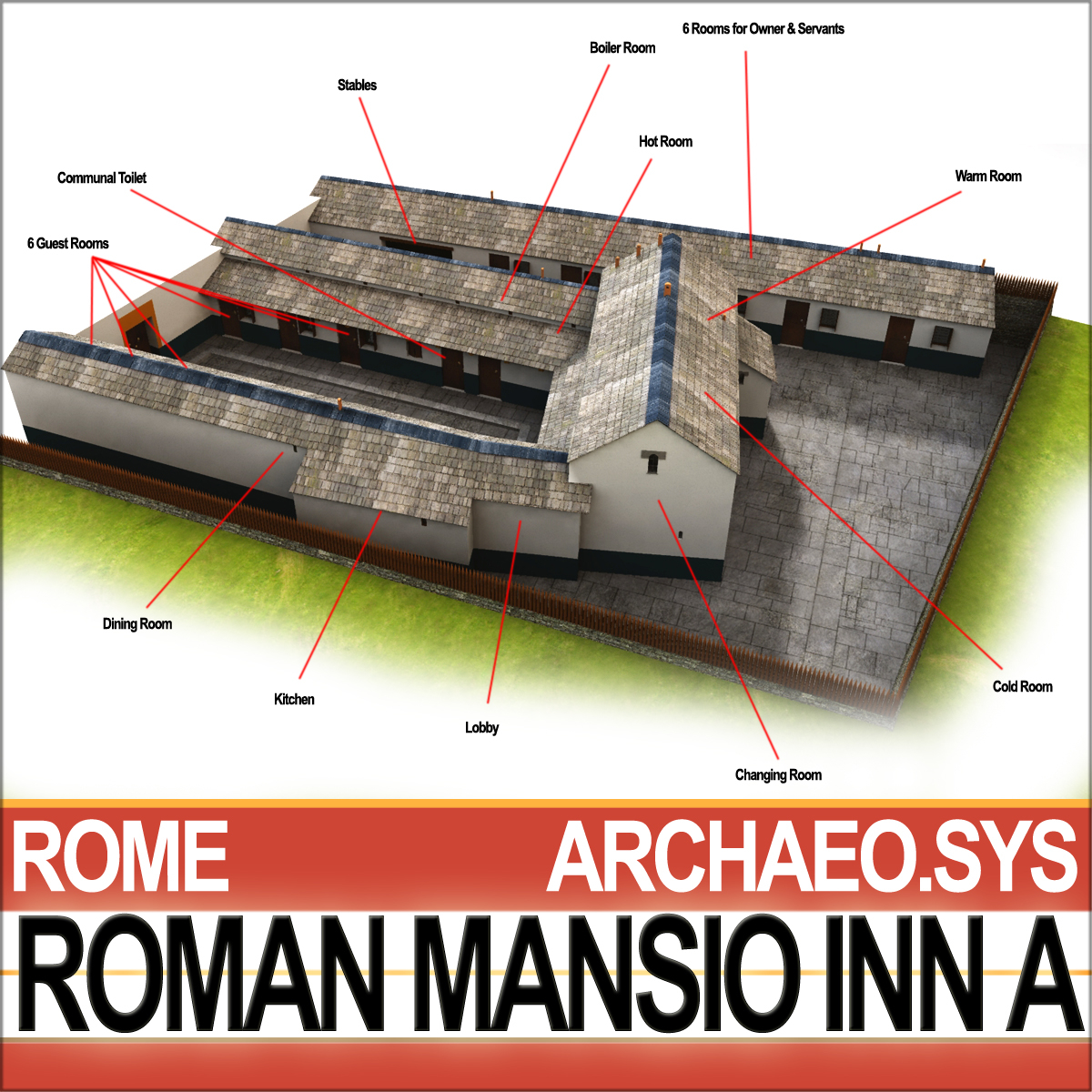 3d ancient roman mansio inn model