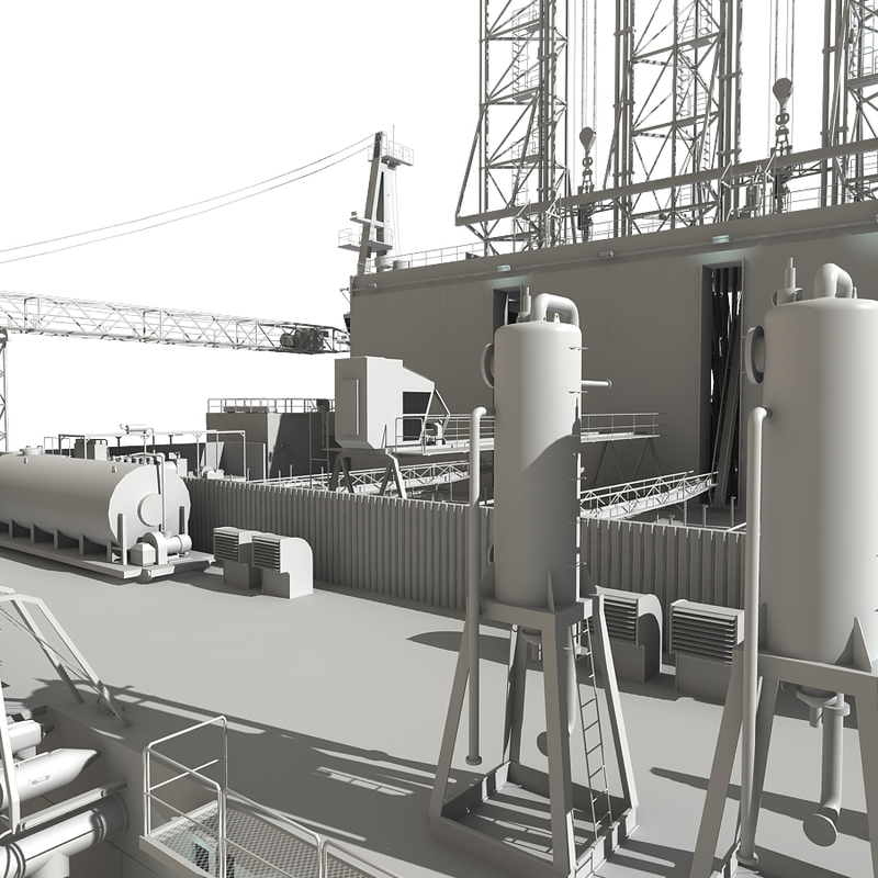 3d model oil rig semi-submersible white