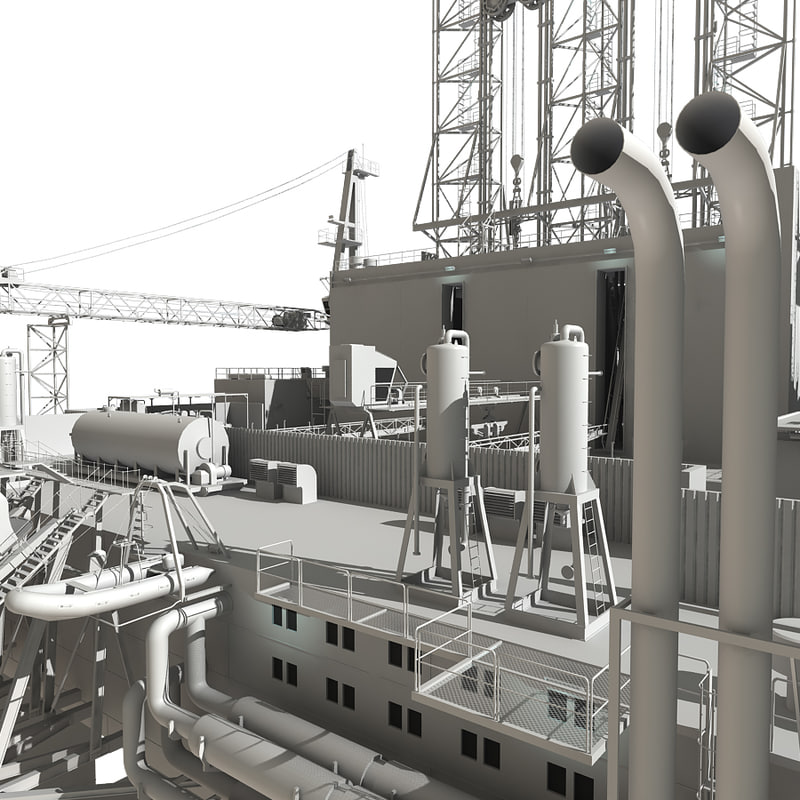 3d model oil rig semi-submersible white