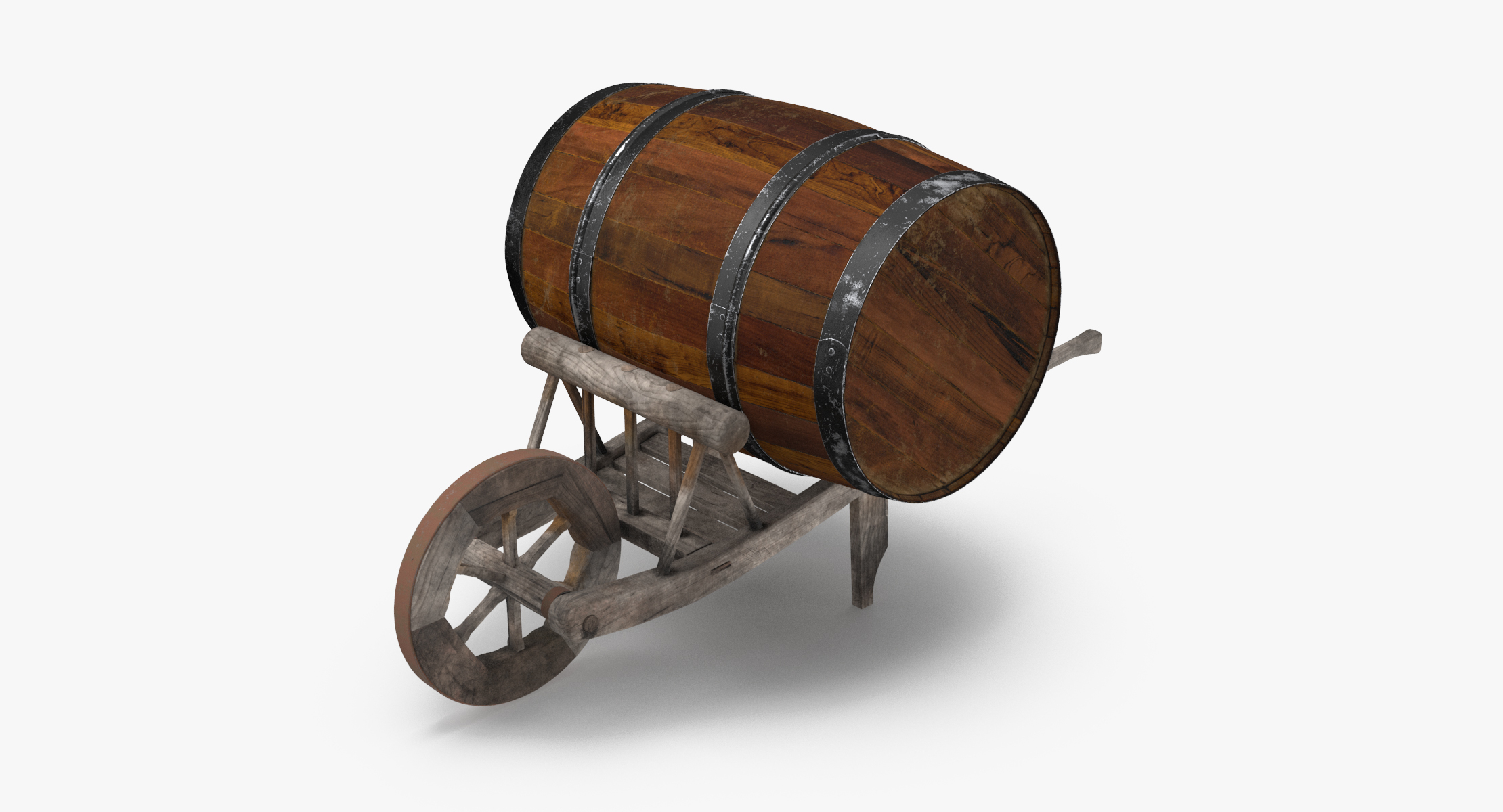 medieval wheelbarrow barrel 3d obj