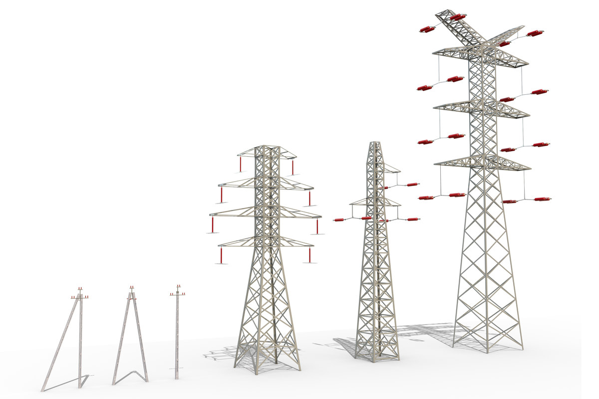 power lines set 3d model